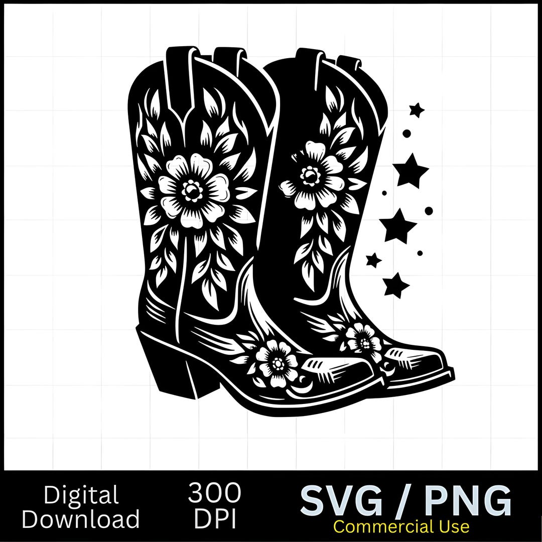 Cowboy Boot With Flowers SVG Digital Cut, Floral Cowboy Boots Svg ...