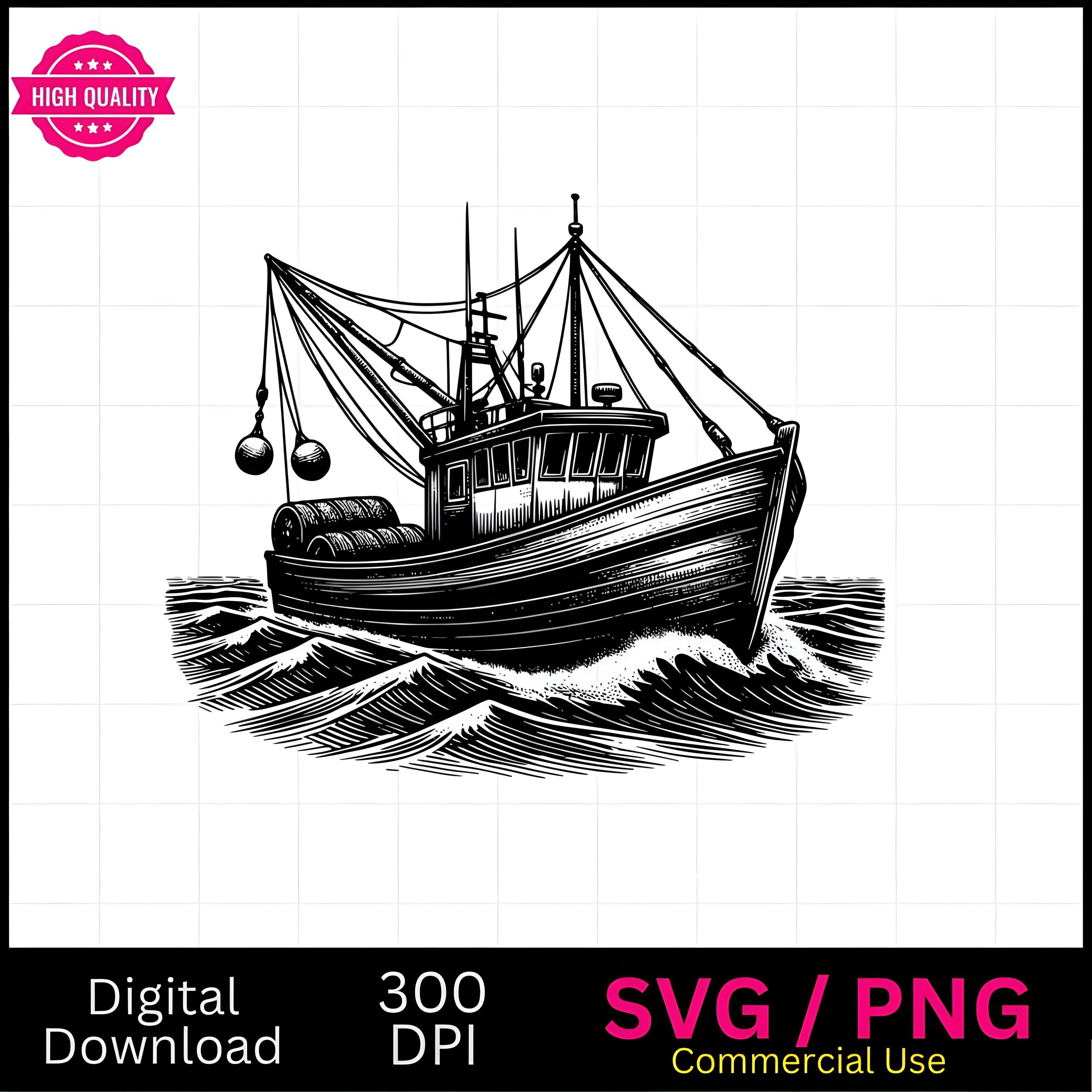 Fishing Boat SVG PNG, Ocean Svg Vector Graphic, Laser Engraver, Cnc ...