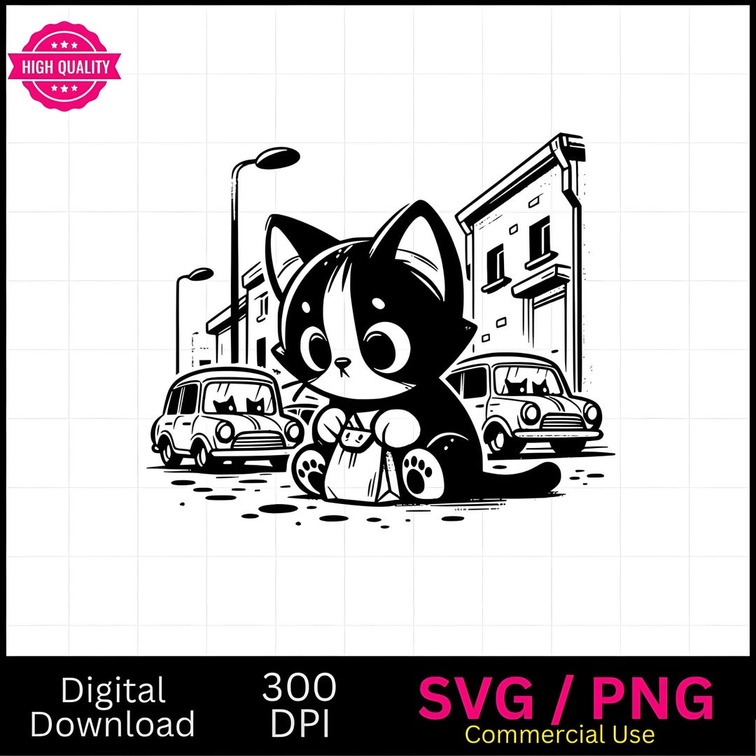 Street Cat SVG PNG, Vector Graphic, Laser Engraver, Cnc, Clip Art ...