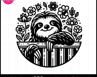 Mama Sloth SVG PNG, Botanical Sloth Svg, Cute Sloth Svg, SVG Files for ...