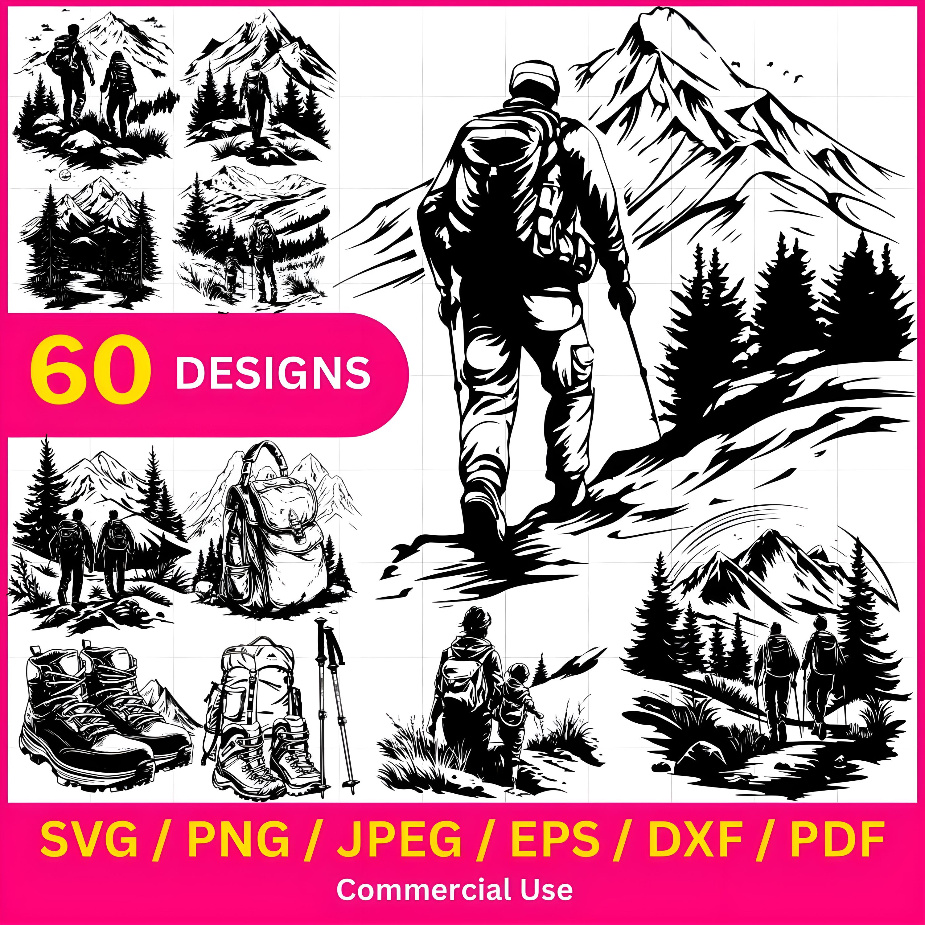 Hiking Svg Bundle / Forest Scene Svg / Mountain Hiker/ Instant Download ...