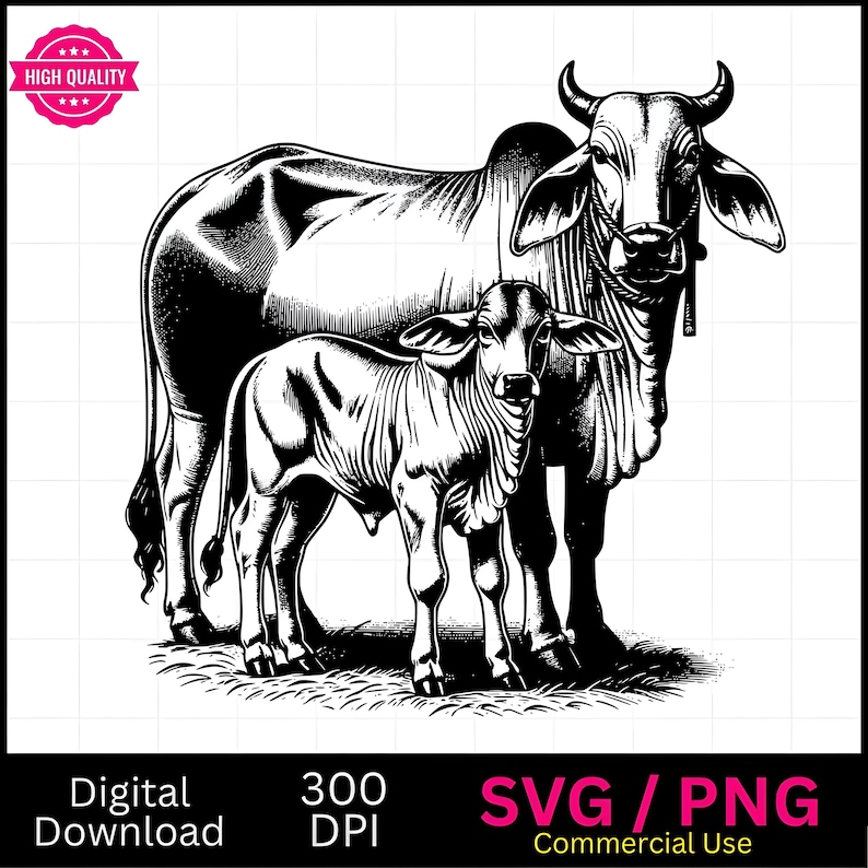 Brahman Cow and Calf Laser Cut File | Farm Animal SVG | Rustic Wood ...