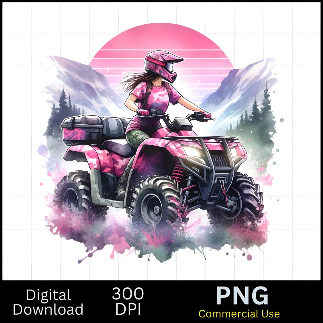 ATV Rider Pink Camo Watercolor Sublimation Digital Download PNG Outdoor ...