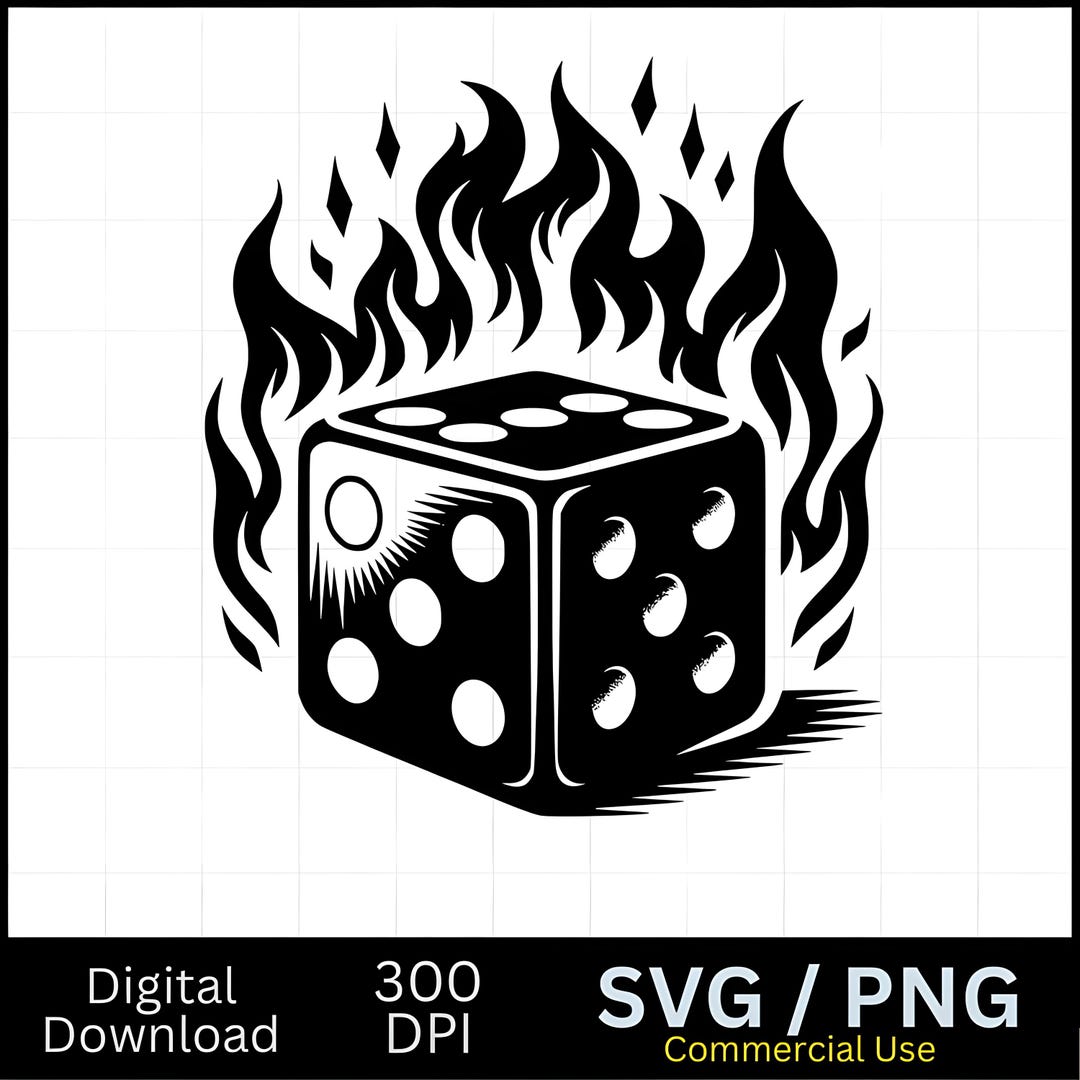 Flaming Dice SVG Casino SVG Gambling Decal T-shirt Tattoo Graphics ...