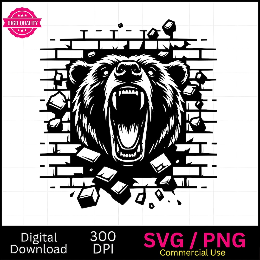 Bear Breaking Through Wall SVG | Grizzly Mascot Clipart | Cricut Svg ...