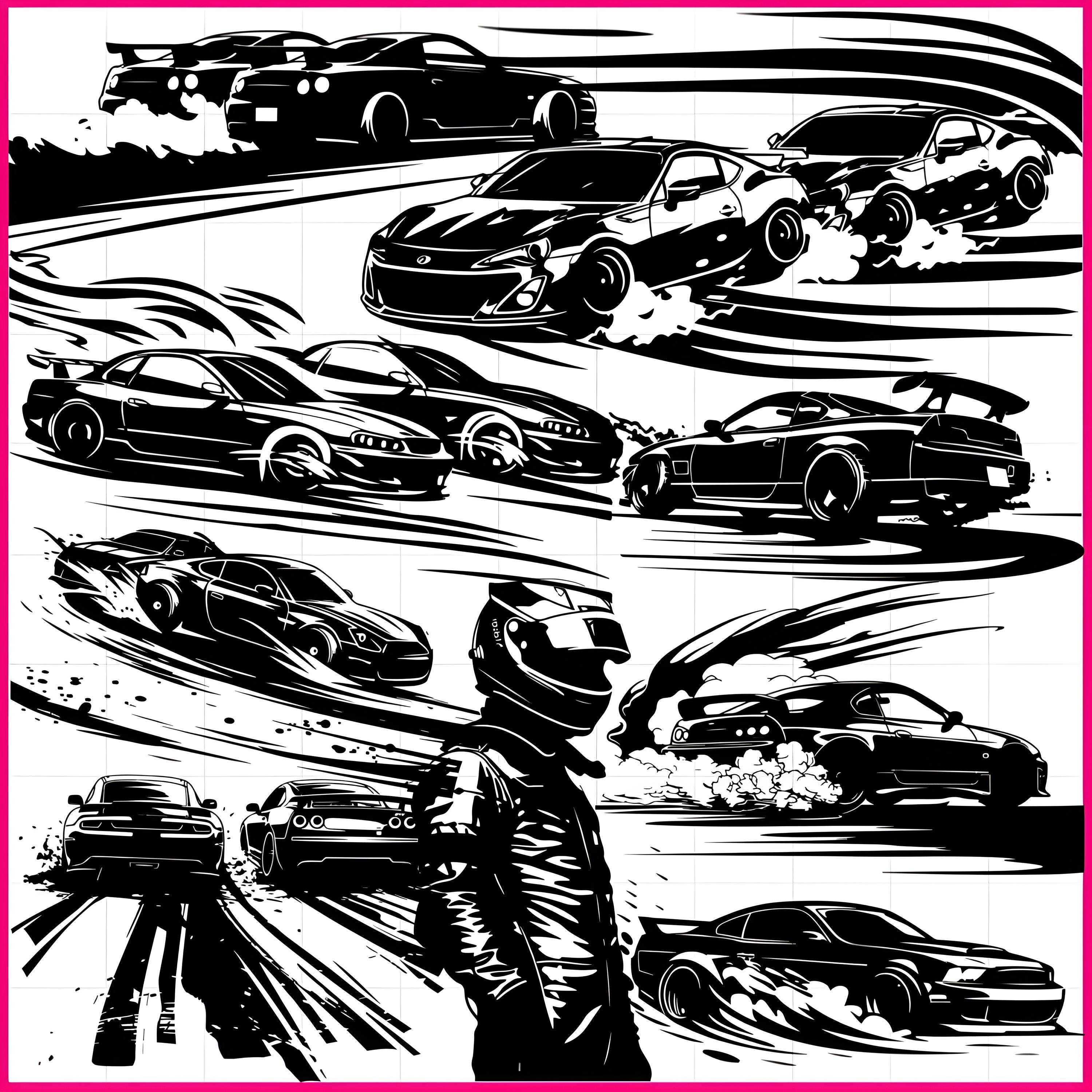 Drift Racing SVG Bundle, 50 Designs JDM Car Silhouettes for Decals ...