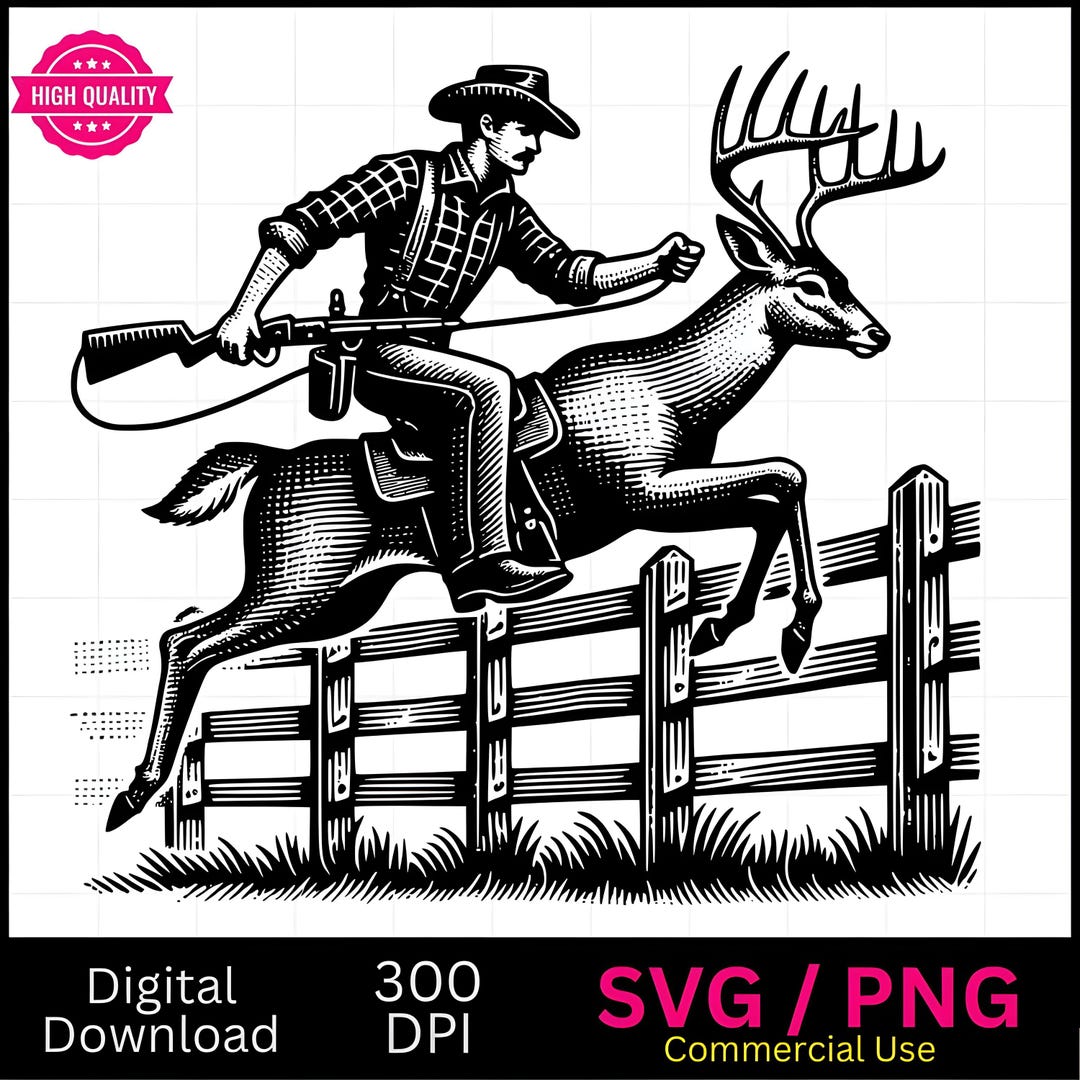 Cowboy Riding Deer SVG | Laser Cut & Engrave File | Western Rodeo Wood ...