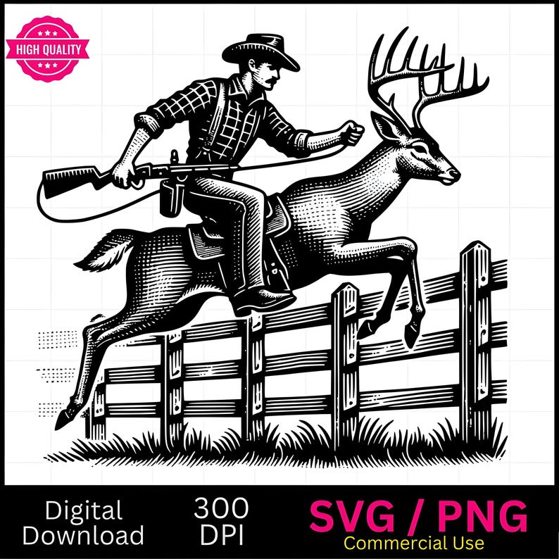 Cowboy Riding Deer SVG PNG: Rodeo Vector Graphic (digital Files) - Etsy