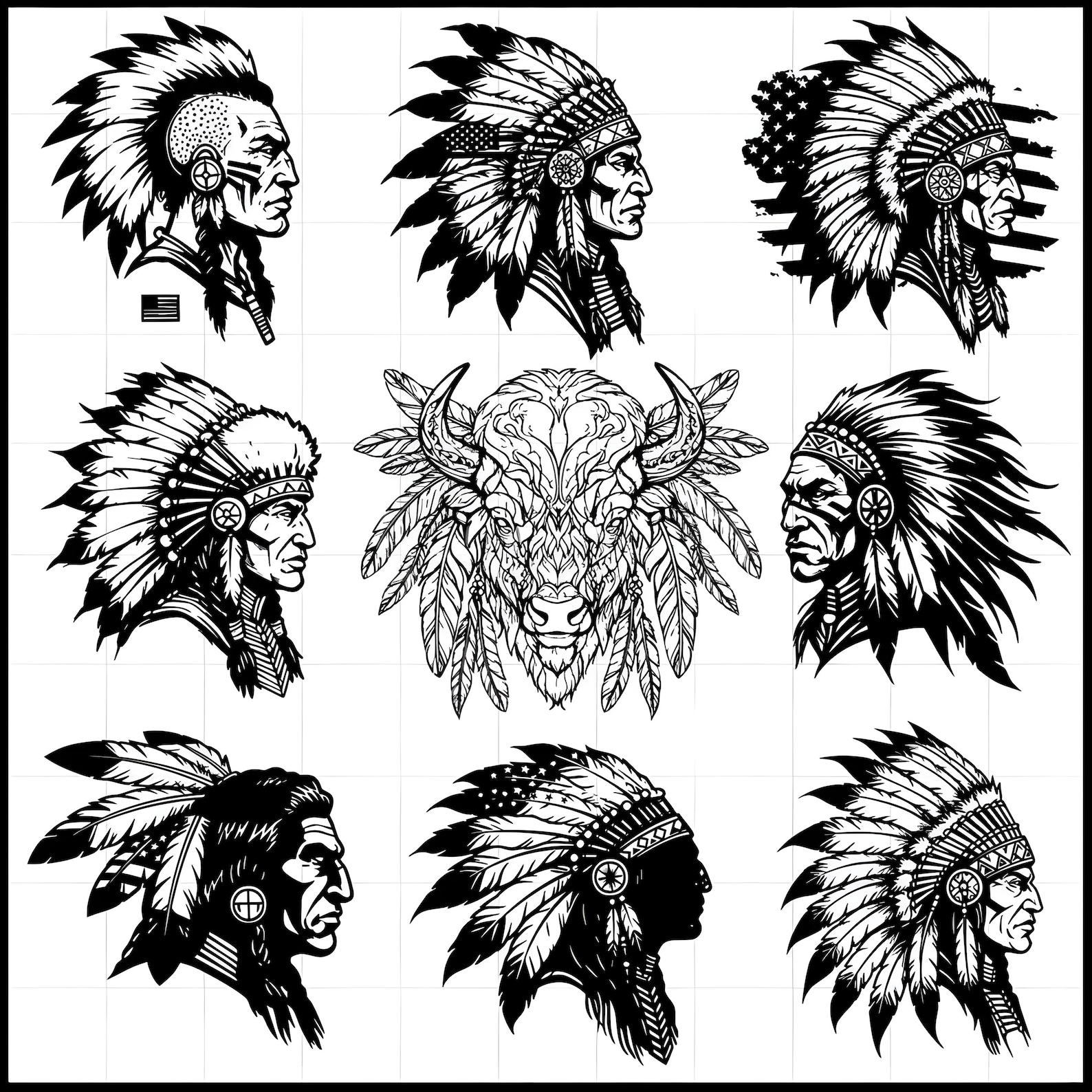 Native American SVG Bundle, 40 Tribal Chief Designs, PNG Clipart ...