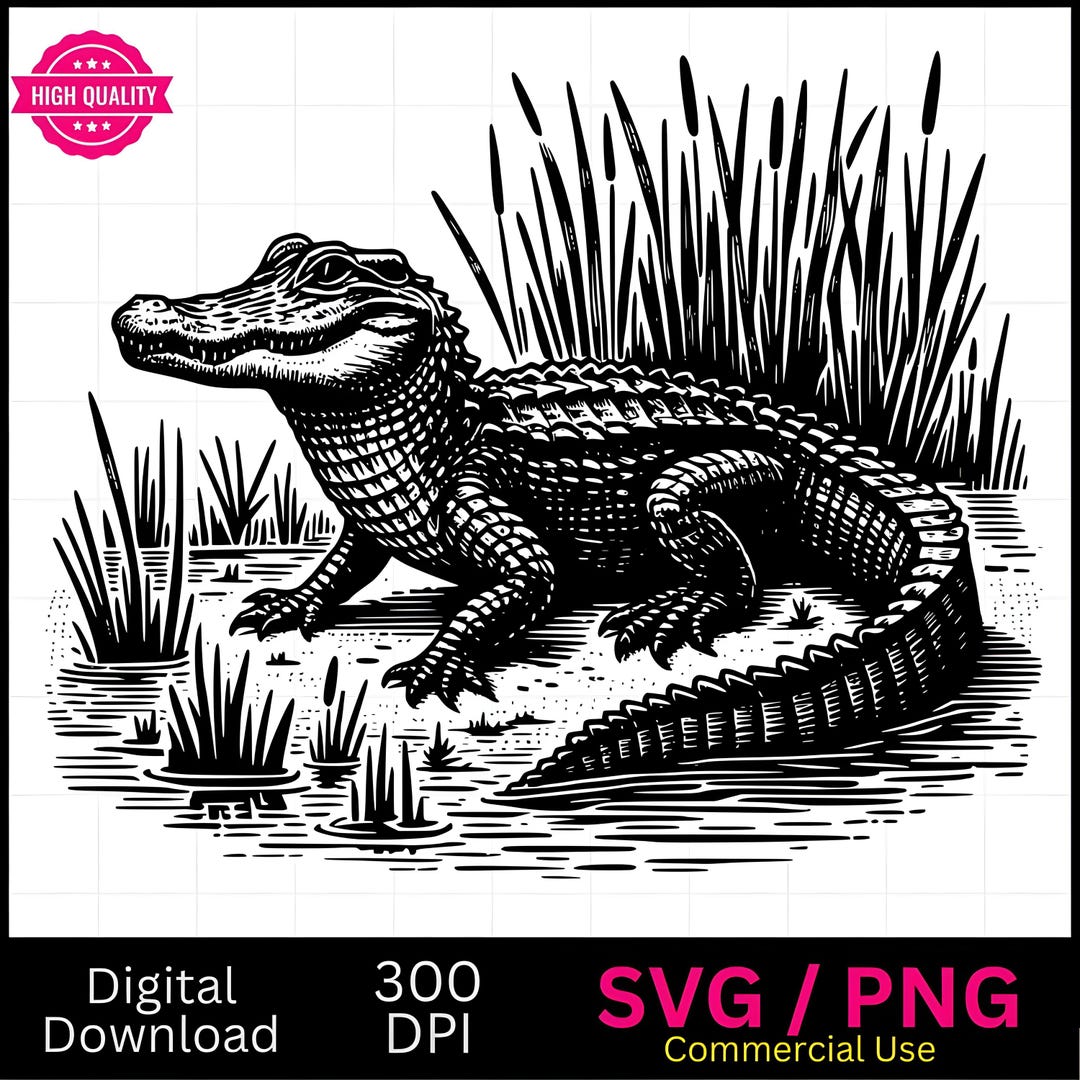 Alligator in Swamp SVG PNG, Vector Graphic, Laser Engraver, Cnc, Clip ...