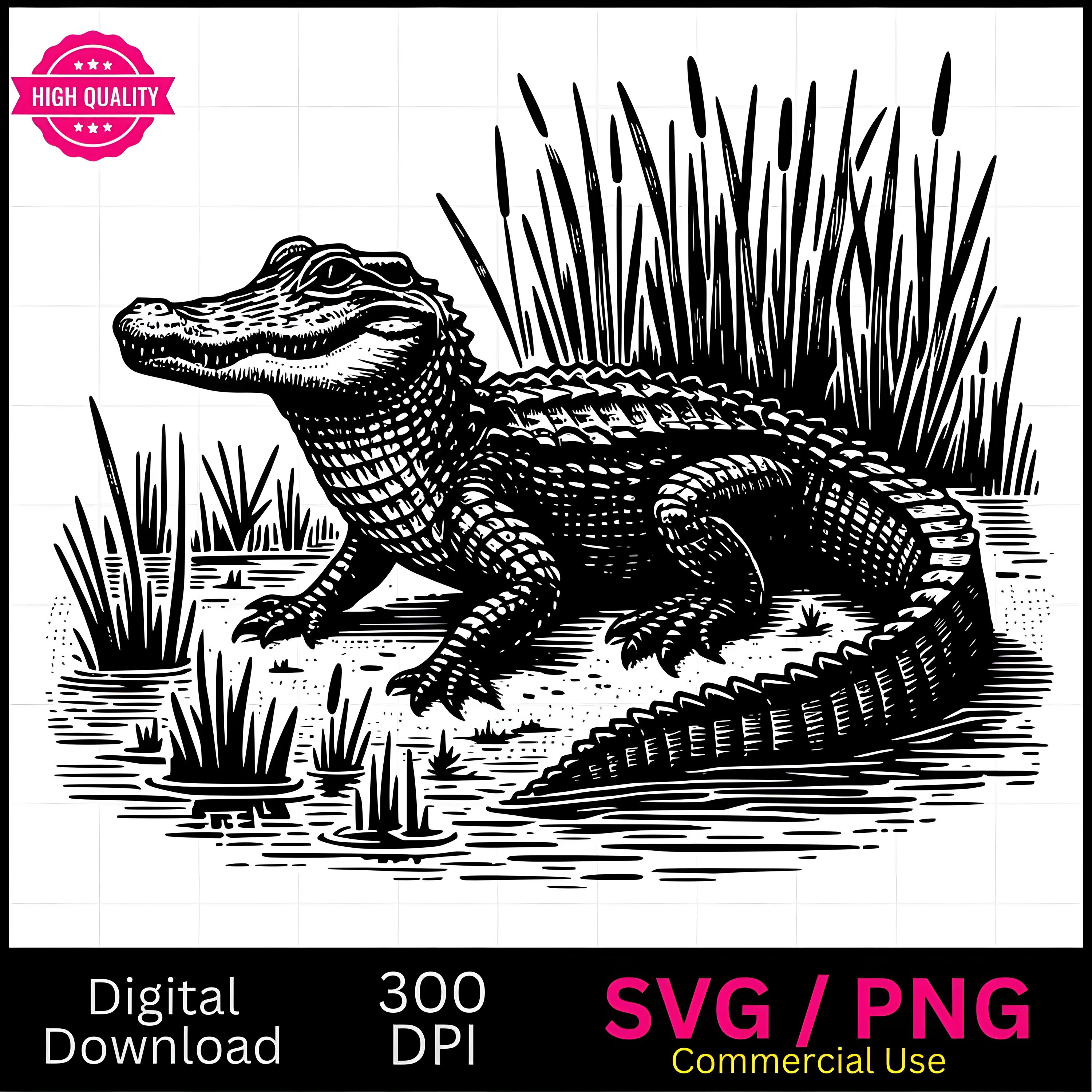 Alligator in Swamp SVG PNG, Vector Graphic, Laser Engraver, Cnc, Clip ...