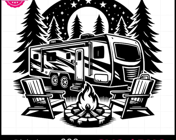RV Campfire SVG: Camper Vector Graphic, Laser Cut File (digital ...