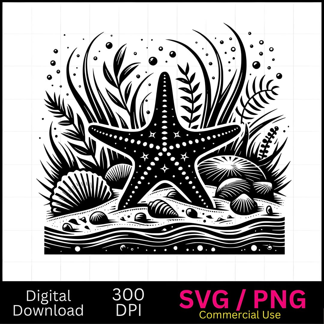 Starfish and Seashells SVG PNG, Ocean Svg Vector Graphic, Laser ...
