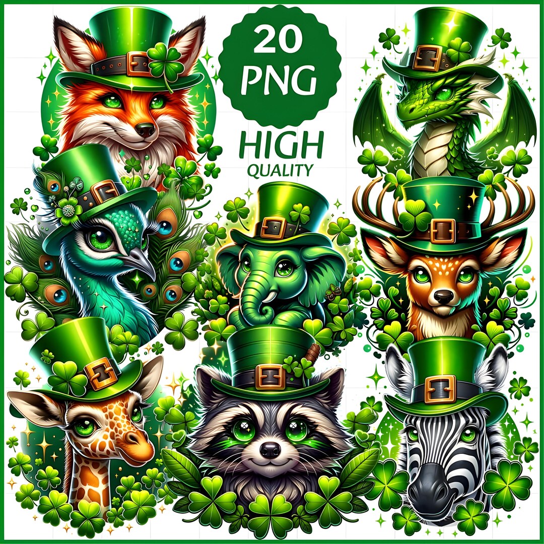 20 St. Patrick's Day Animal PNG Set - Lucky Critters Clipart, Irish ...