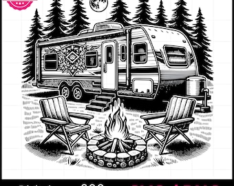 Camper & Campfire SVG PNG: Laser Cut Vector Graphic (digital Download ...