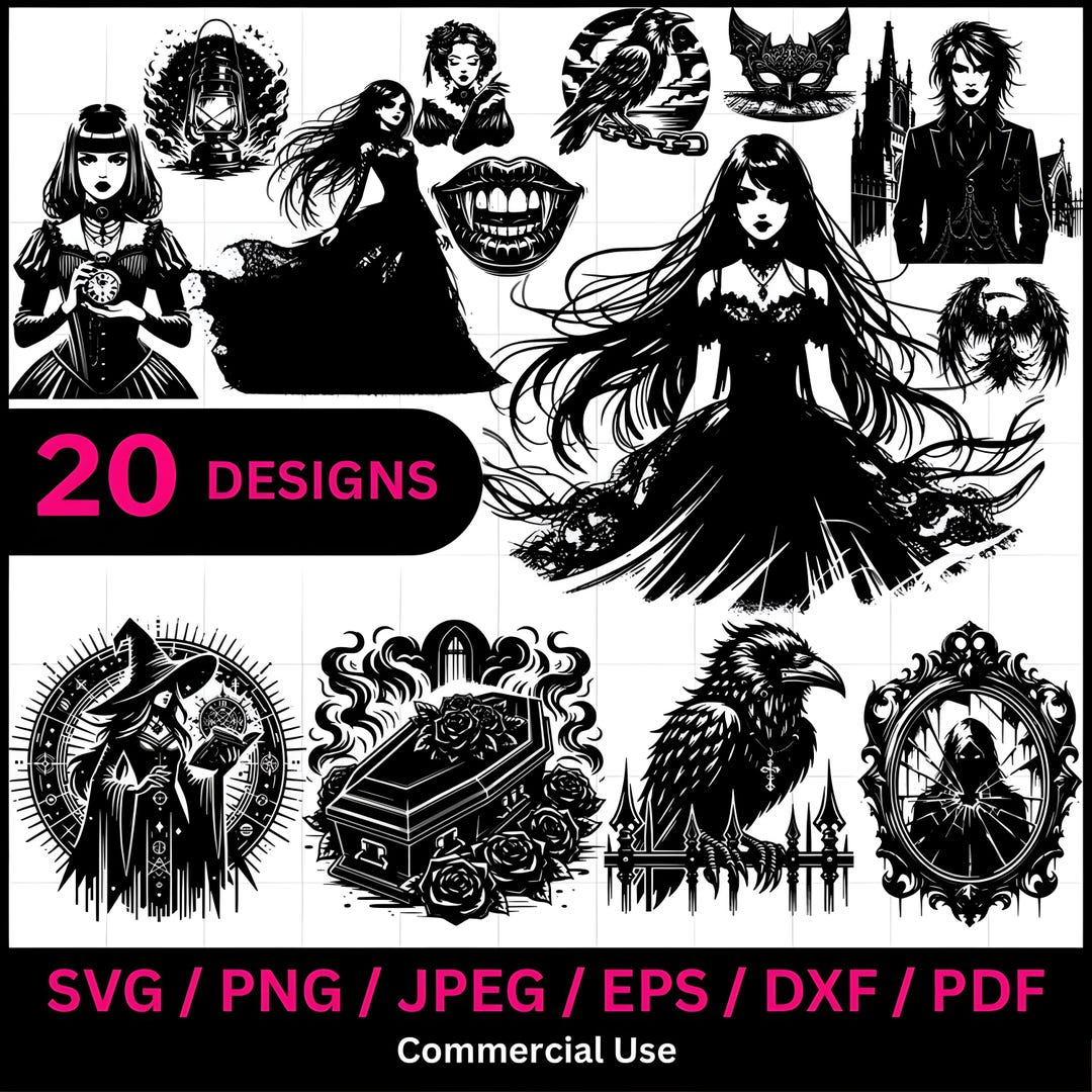 Gothic SVG Bundle 20 Designs / Skull and Raven SVG / Dark Art ...