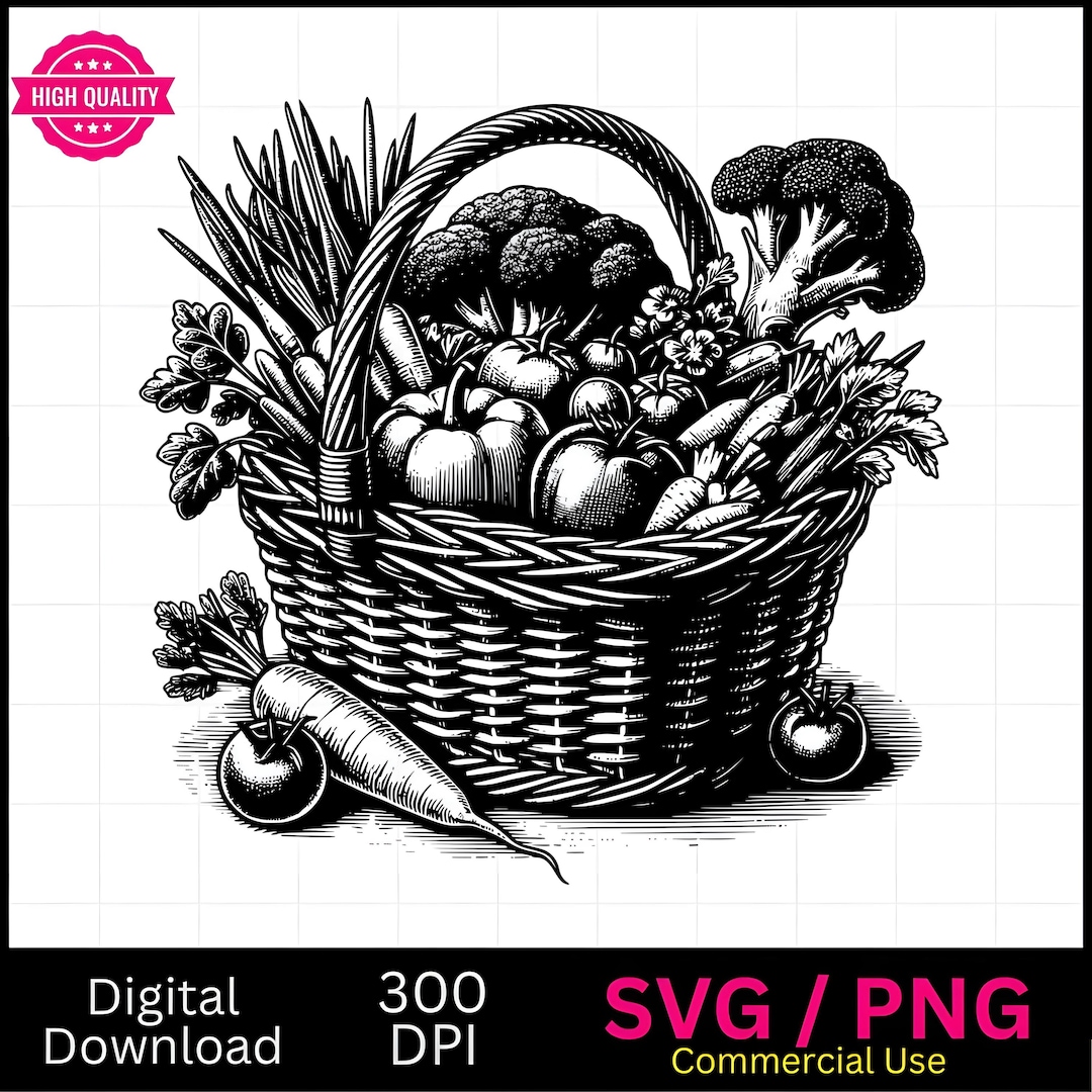 Basket of Vegetables Spring Time SVG PNG, Vector Graphic, Laser ...