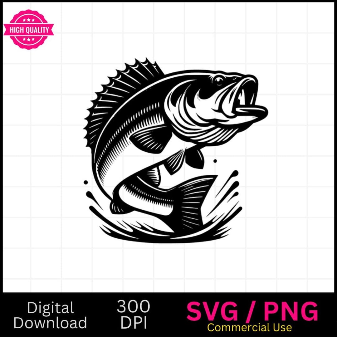 Jumping Largemouth Bass SVG: Black Bass Vector Graphic (digital ...