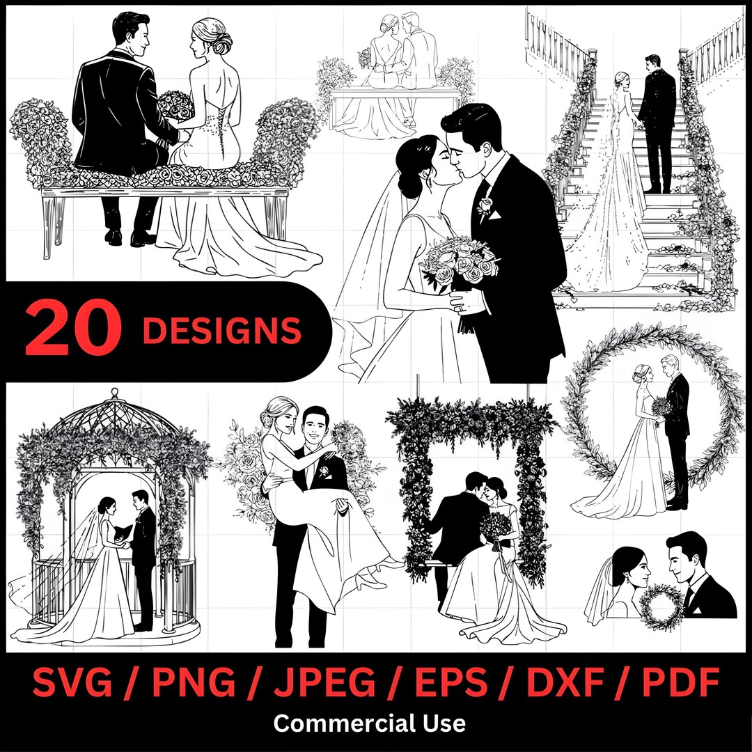 Bride and Groom Floral Wedding Romantic Scene Marriage Laser File ...