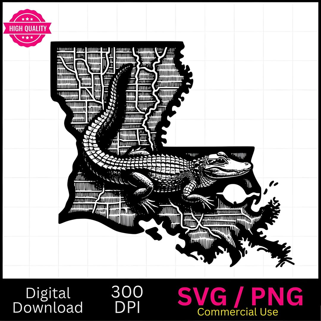Alligator and Louisiana Outline SVG PNG, Vector Graphic, Laser Engraver ...