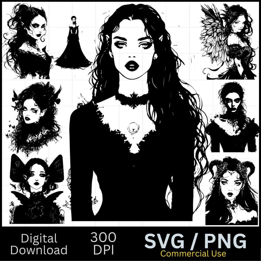 Gothic Girl Svg, Witch Svg, Gothic Vintage Creepy Colls Clipart Bundle ...