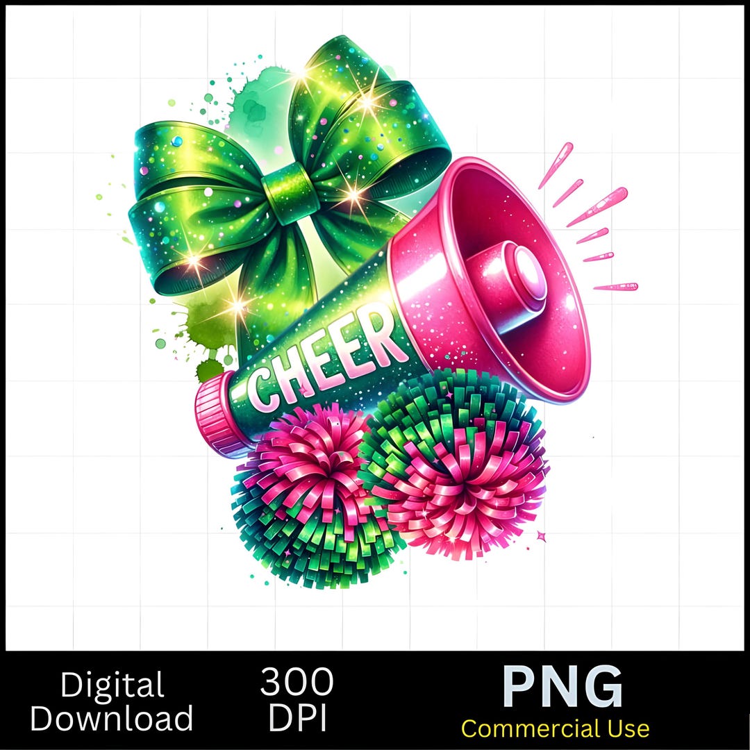 Cheer Neon Green Pink Watercolor Sublimation Digital Download PNG ...