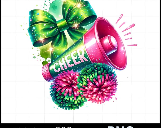 Cheer Neon Green Pink Watercolor Sublimation Digital Download PNG ...