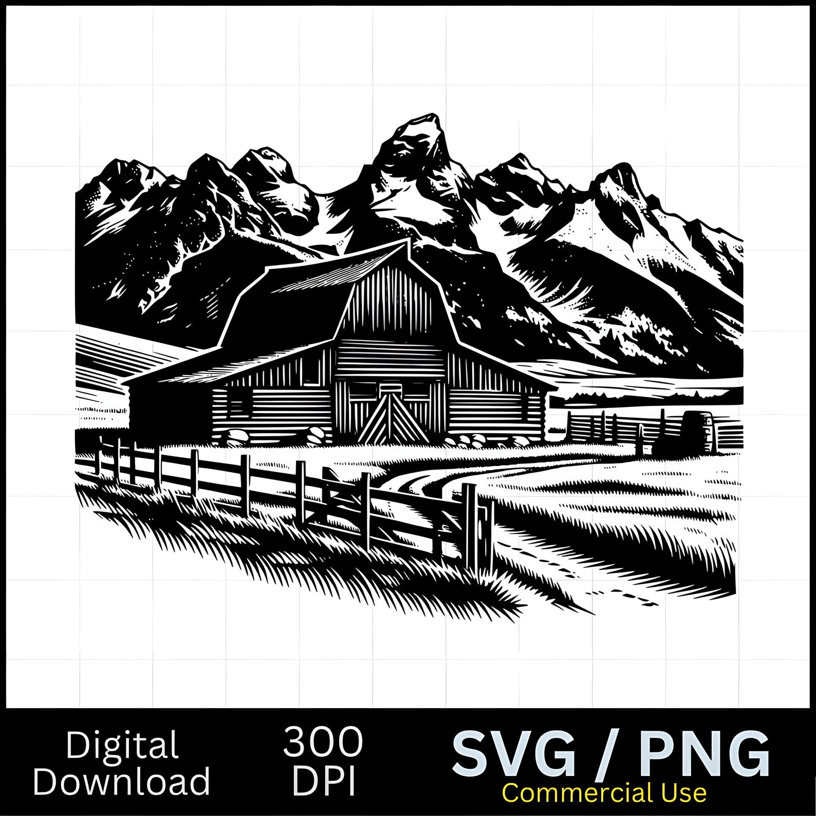 Mountain Valley Barn SVG PNG: Laser Cut Vector Graphic (digital ...