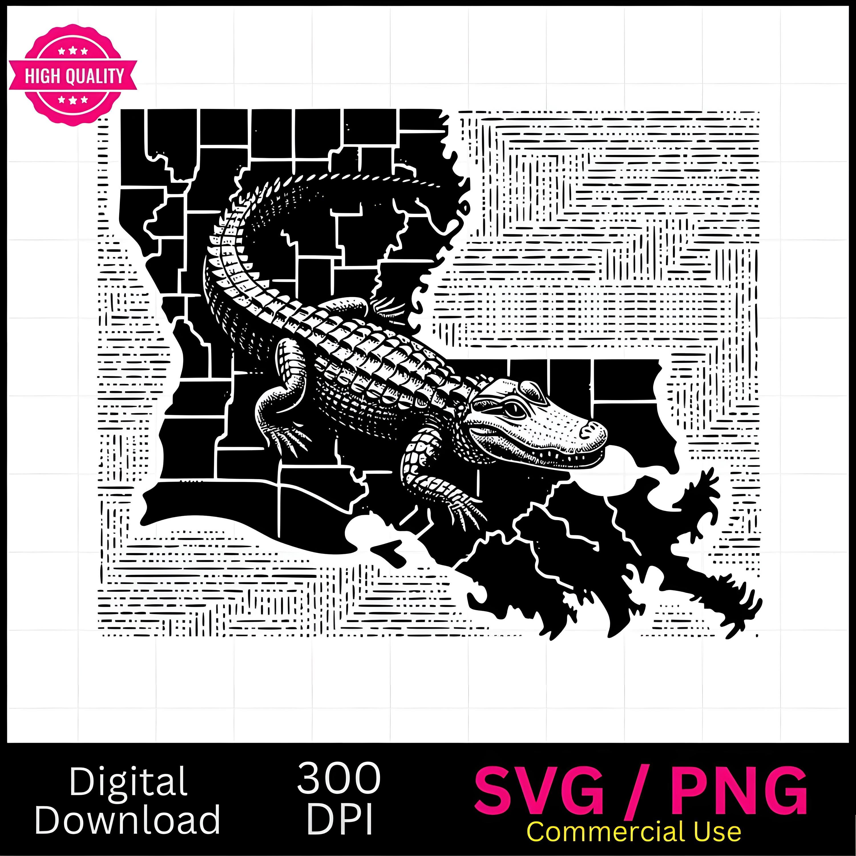 Alligator Louisiana Outline SVG PNG: Laser Cut Vector Graphic (digital ...