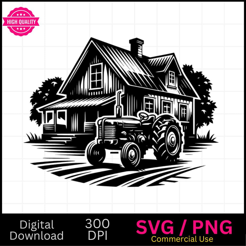 Old Farm House With Tractor SVG File - Old Farm Barn Vector Images ...