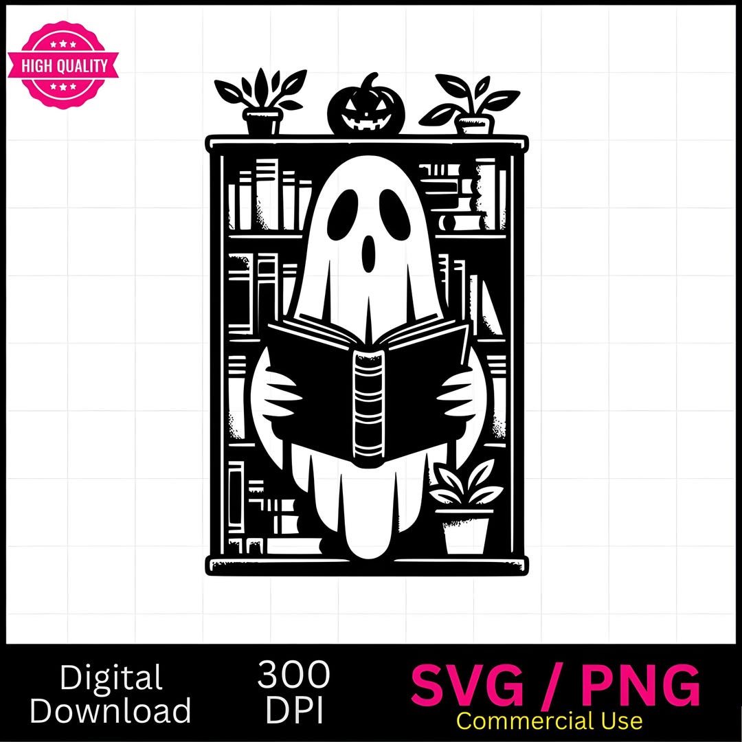 Ghost Reading Bookstore Graphic Gift for Bookworm, Plant Lover, Book ...