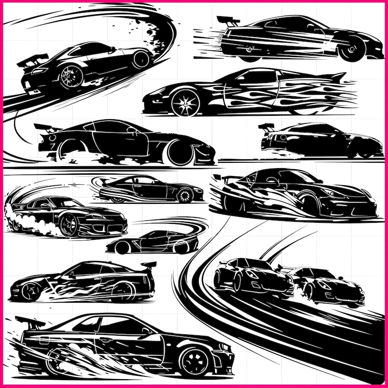 Drift Racing SVG Bundle, 50 Designs JDM Car Silhouettes for Decals ...