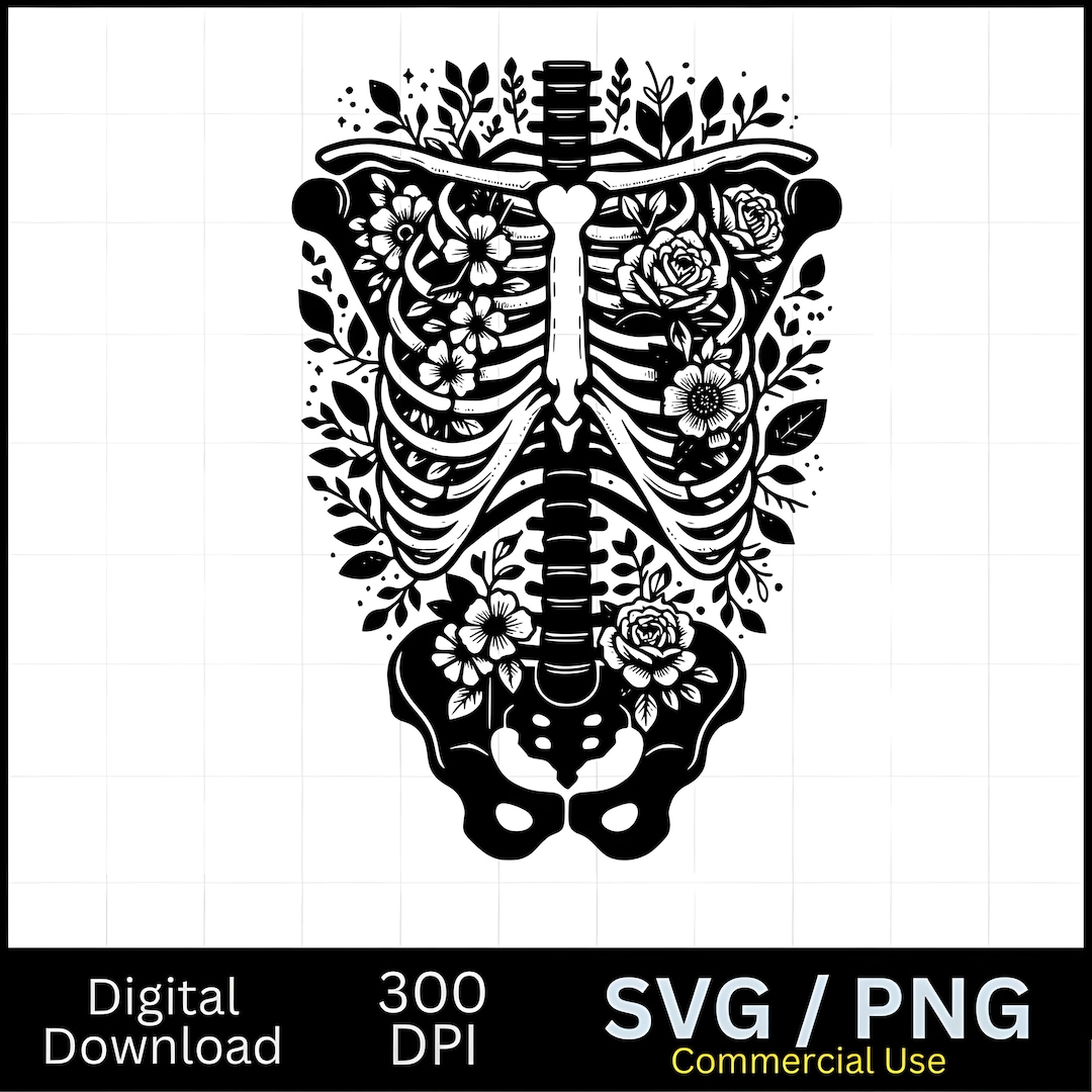 Floral Ribcage SVG Rib Cage SVG Skeleton SVG Gothic Shirt Vinyl Stencil ...