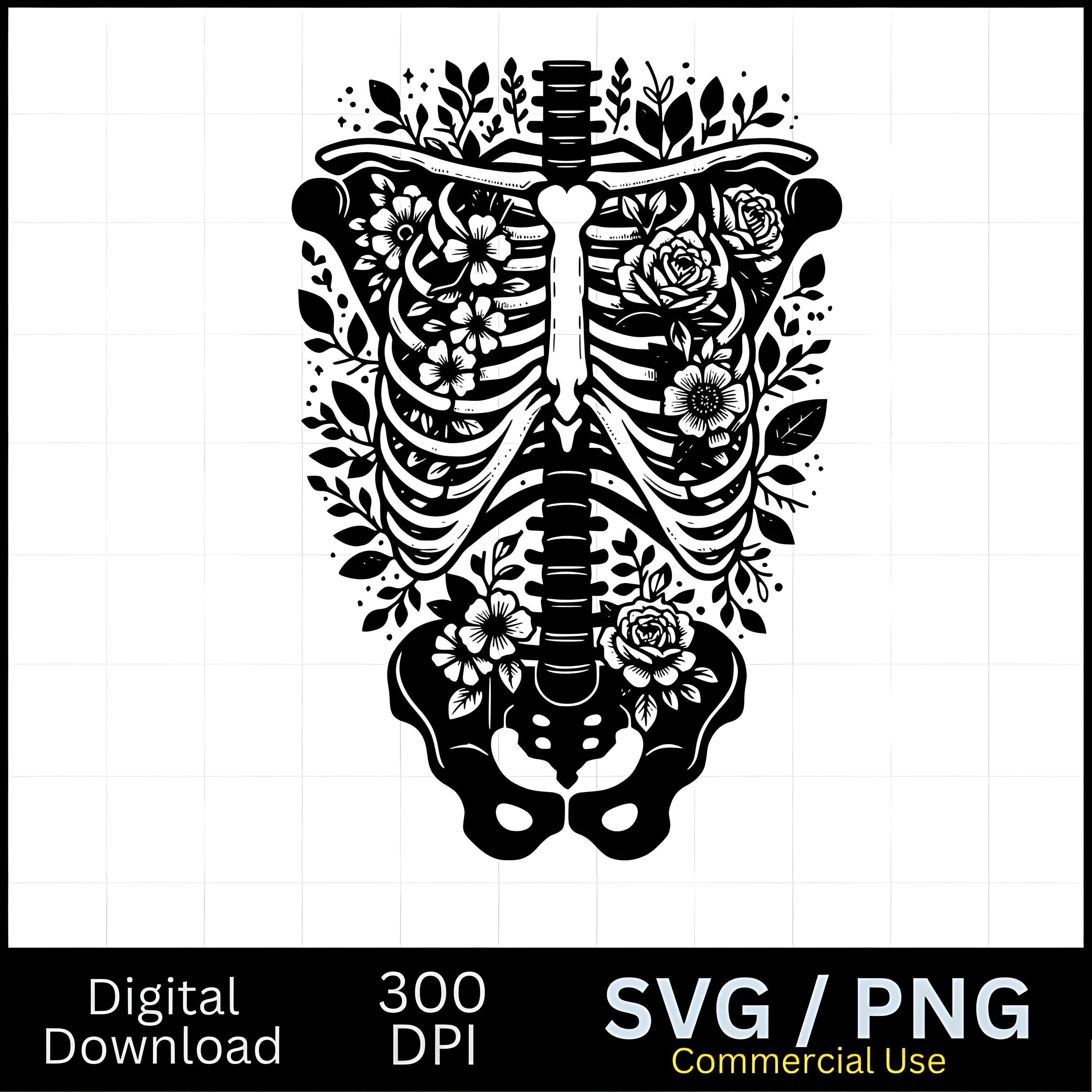 Floral Ribcage SVG Rib Cage SVG Skeleton SVG Gothic Shirt Vinyl Stencil ...