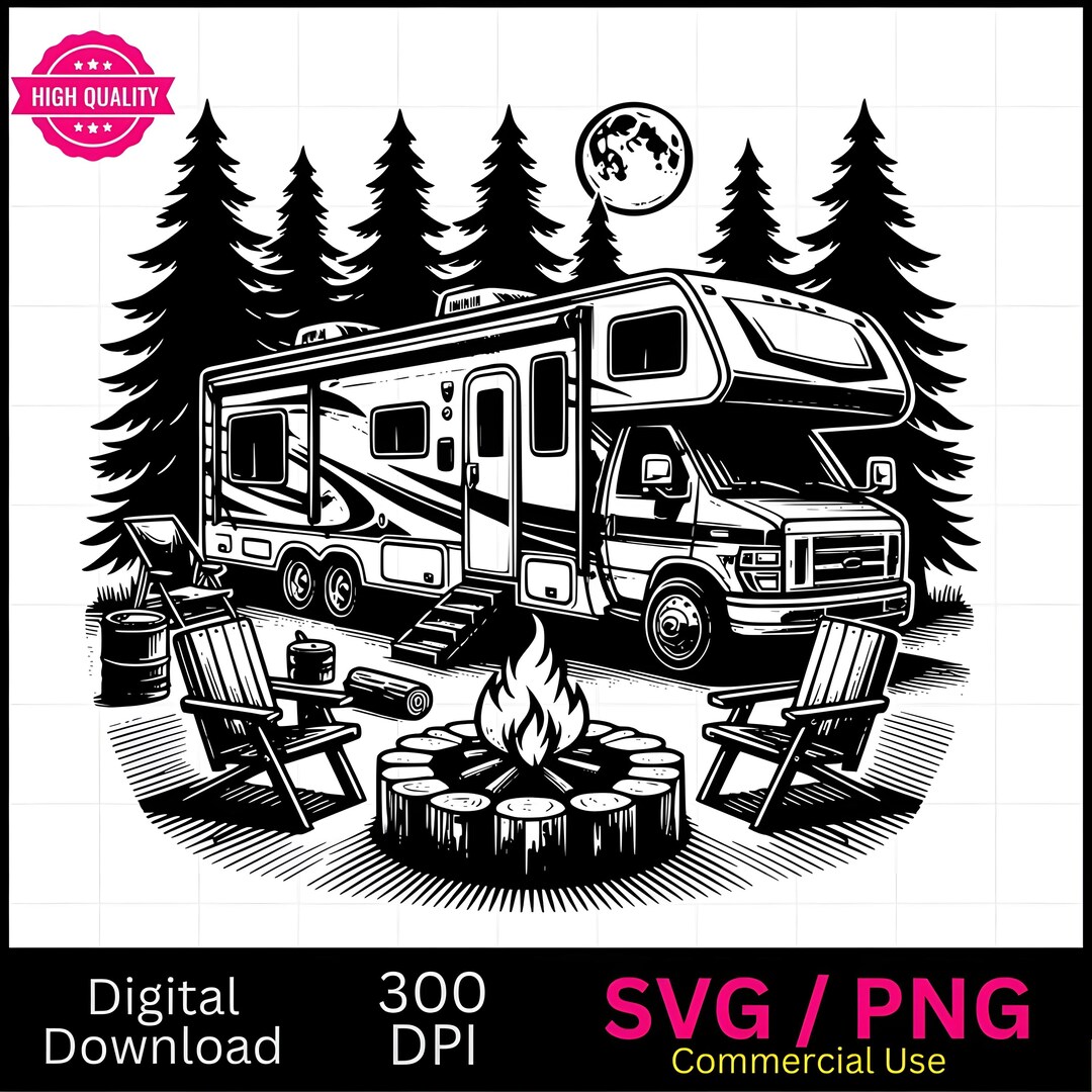 5th Wheel RV at Camp Ground, Camper SVG PNG, Vector Graphic, Laser ...