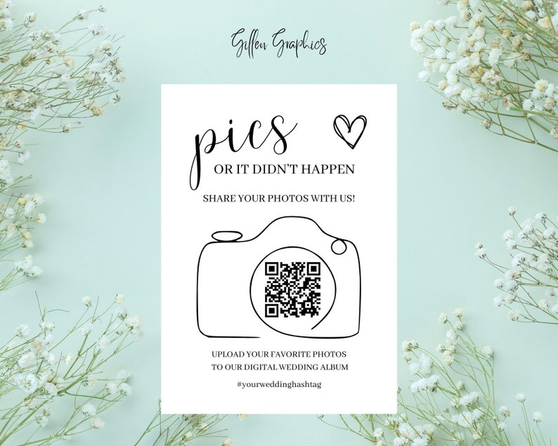 Pics or It Didn't Happen QR Code Photo Sharing Wedding Sign | Wedding ...