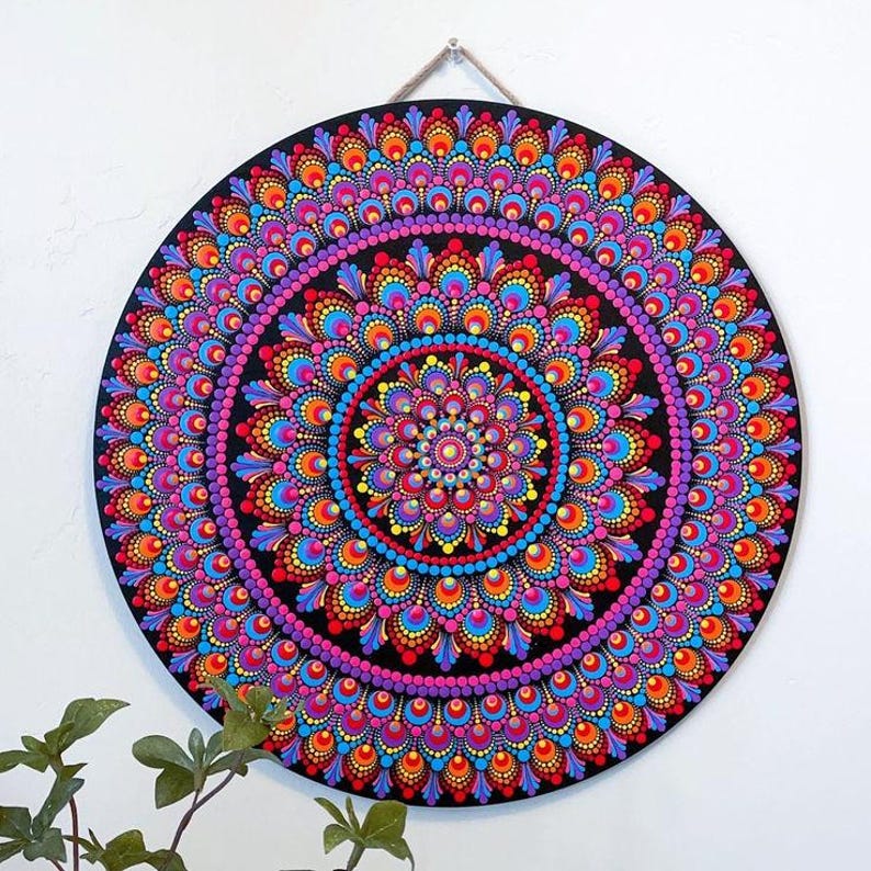 Hand Painted Dot Mandala Art | 12”, 16" or 18" Round Dot Mandala Wall ...