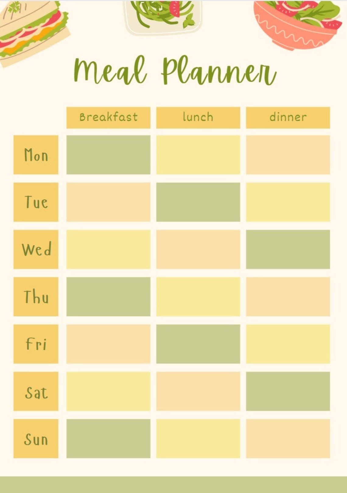 Meal Planner / Food Planning / Basic Food Planner / Breakfast Lunch ...