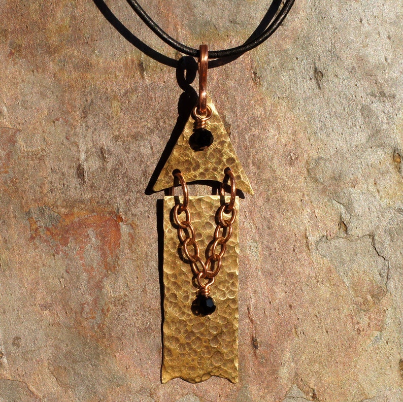 Hammered Brass Pendant Necklace With Copper and Black - Etsy