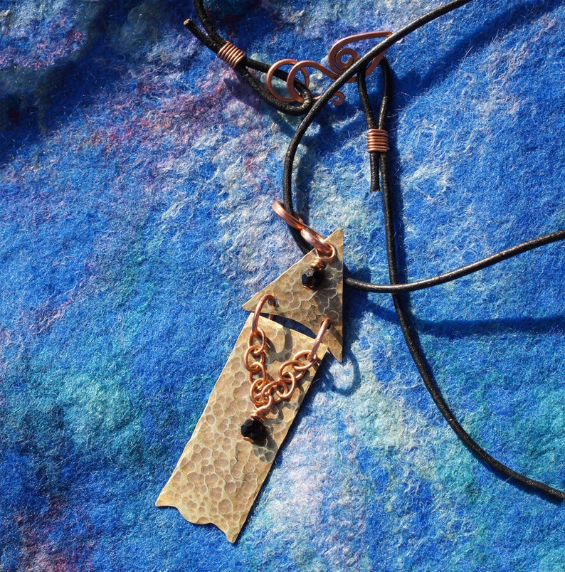 Hammered Brass Pendant Necklace With Copper and Black - Etsy