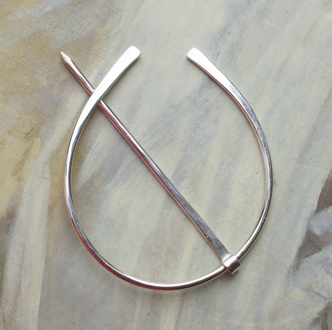 Sterling Silver Shawl Pin Penannular Brooch, Fibula, Scarf Pin, Kilt ...