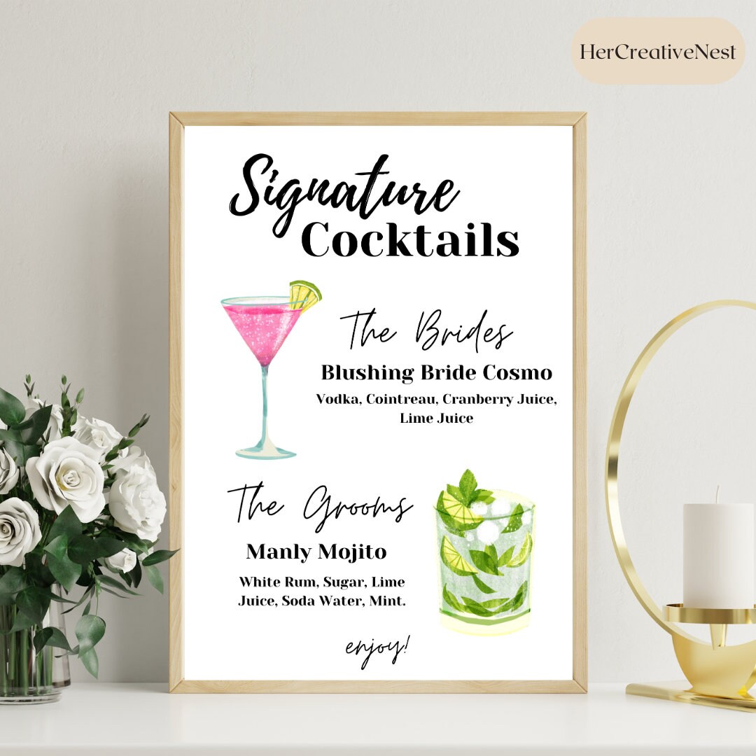 Signature Cocktail Sign for Weddings/events, Bride & Groom Signature ...