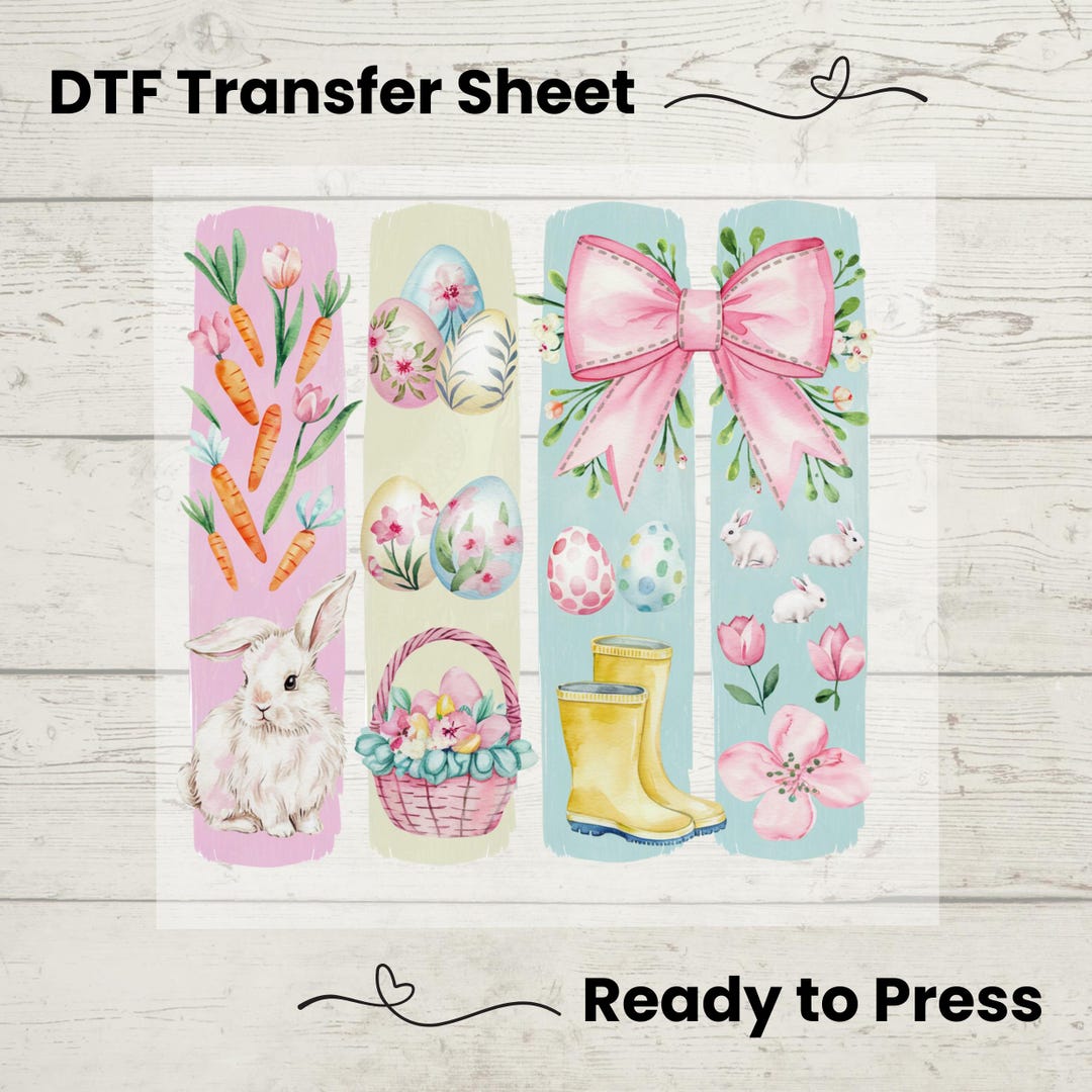Easter Bunny Eggs Spring Floral DTF, Dtf Transfer Sheet, Ready to Press ...