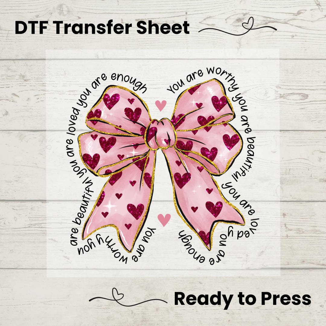 Valentine's Day Coquette Bow DTF, Dtf Transfer Sheet, Ready to Press, Custom Dtf, Diy Heat ...