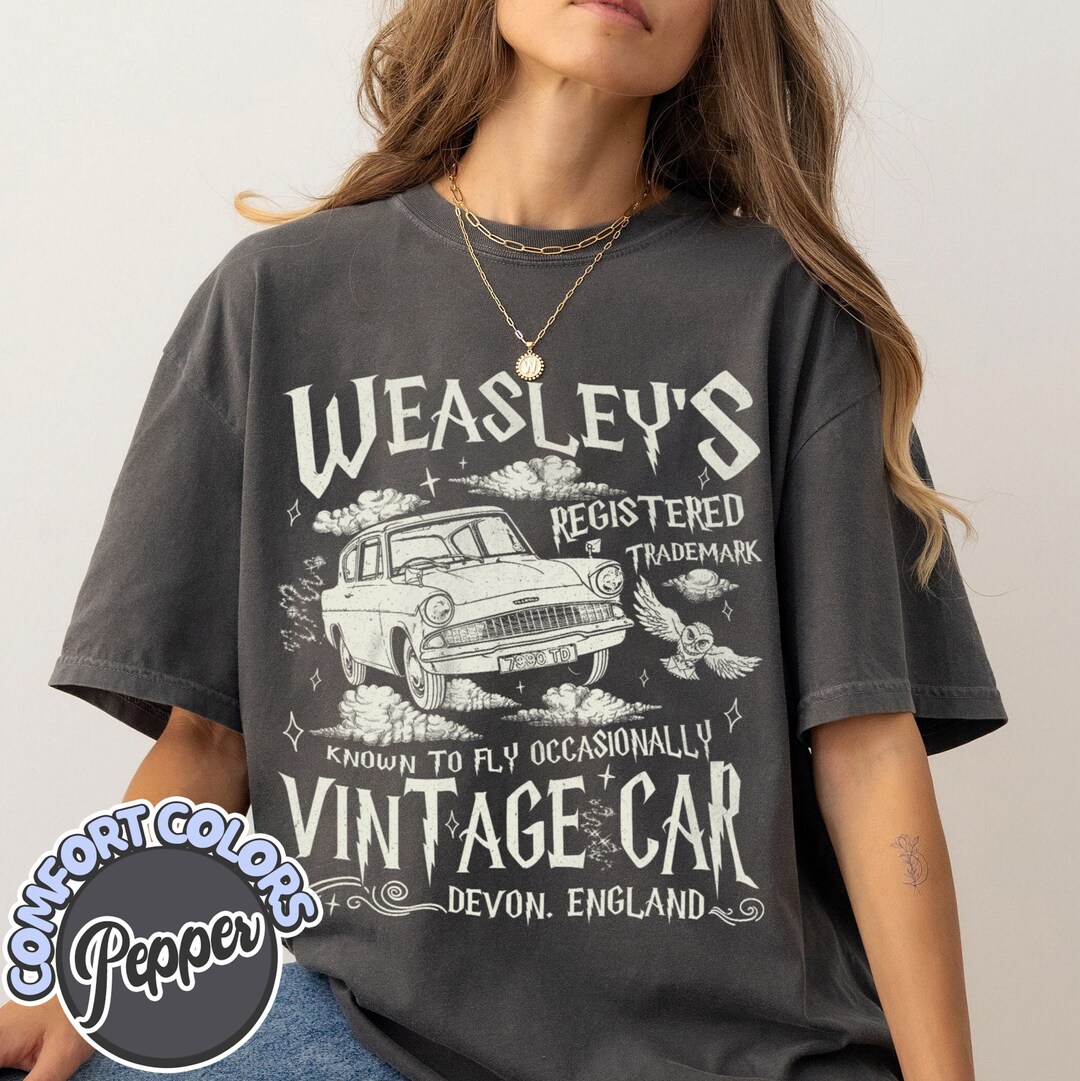 Wizard Flying Car Comfort Colors Shirt, Vintage Style Weasley Car Tee ...