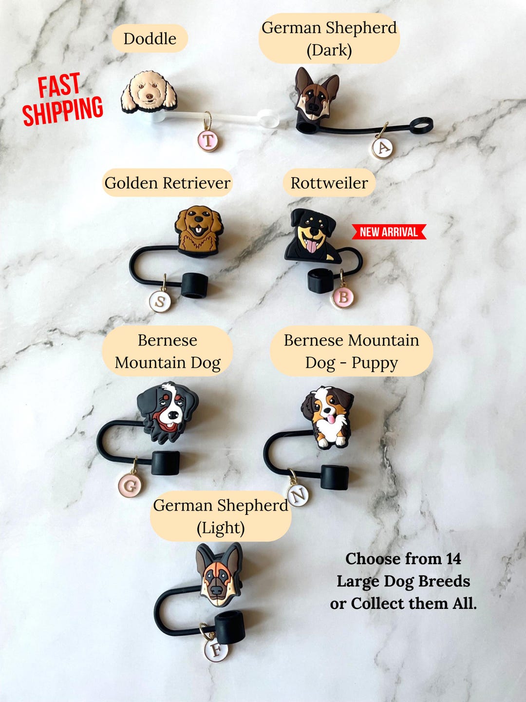Large Dog Breed Straw Toppers – 10 Mm Silicone Stanley Tumblers Covers ...
