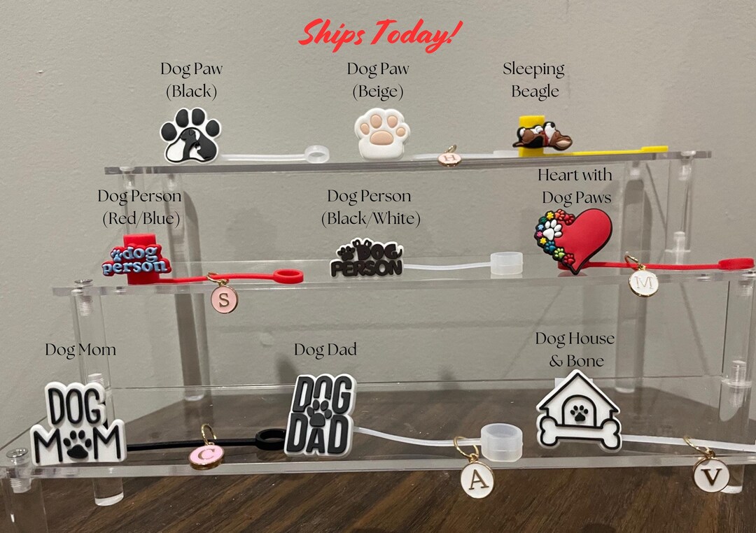 Personalized Dog Themed Straw Topper With Letter Charm, Perfect Gift ...