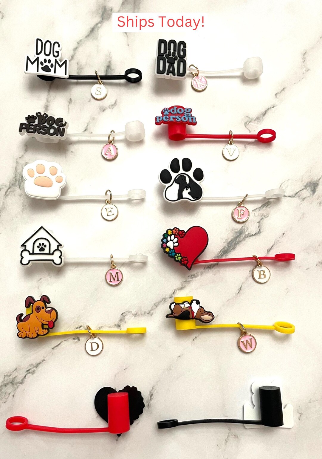 Stanley Dog Themed Straw Topper With Personalized Initial Charm for Dog ...