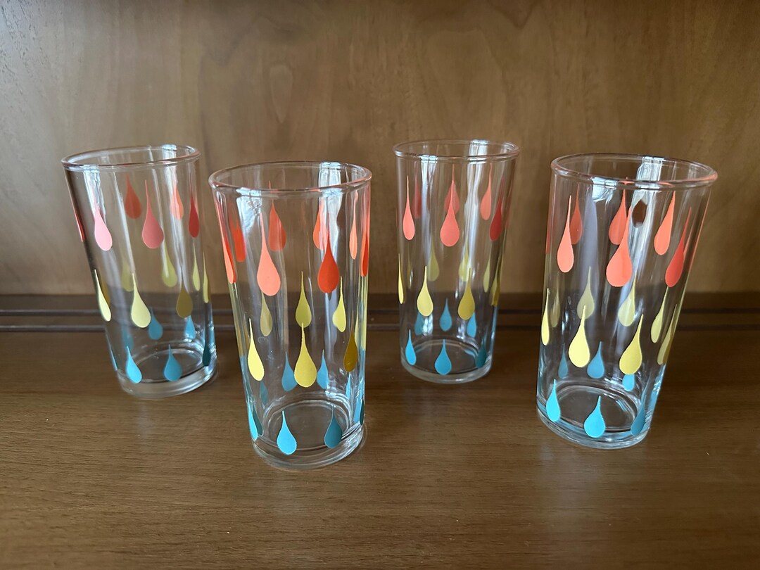 Vintage Rain Drop or Tear Drop Glasses Midcentury Atomic Drinkware ...