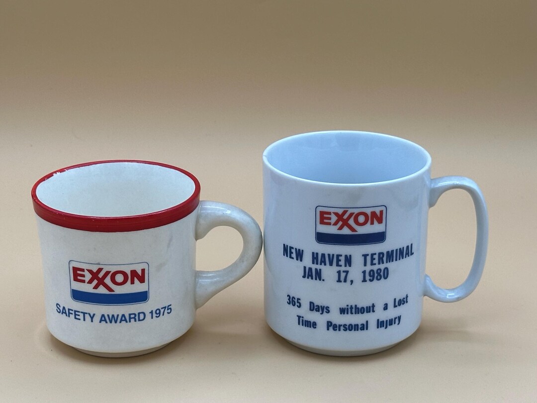 Vintage Exxon Mugs Oil Gas Employee Safety Award Personal Injury New ...